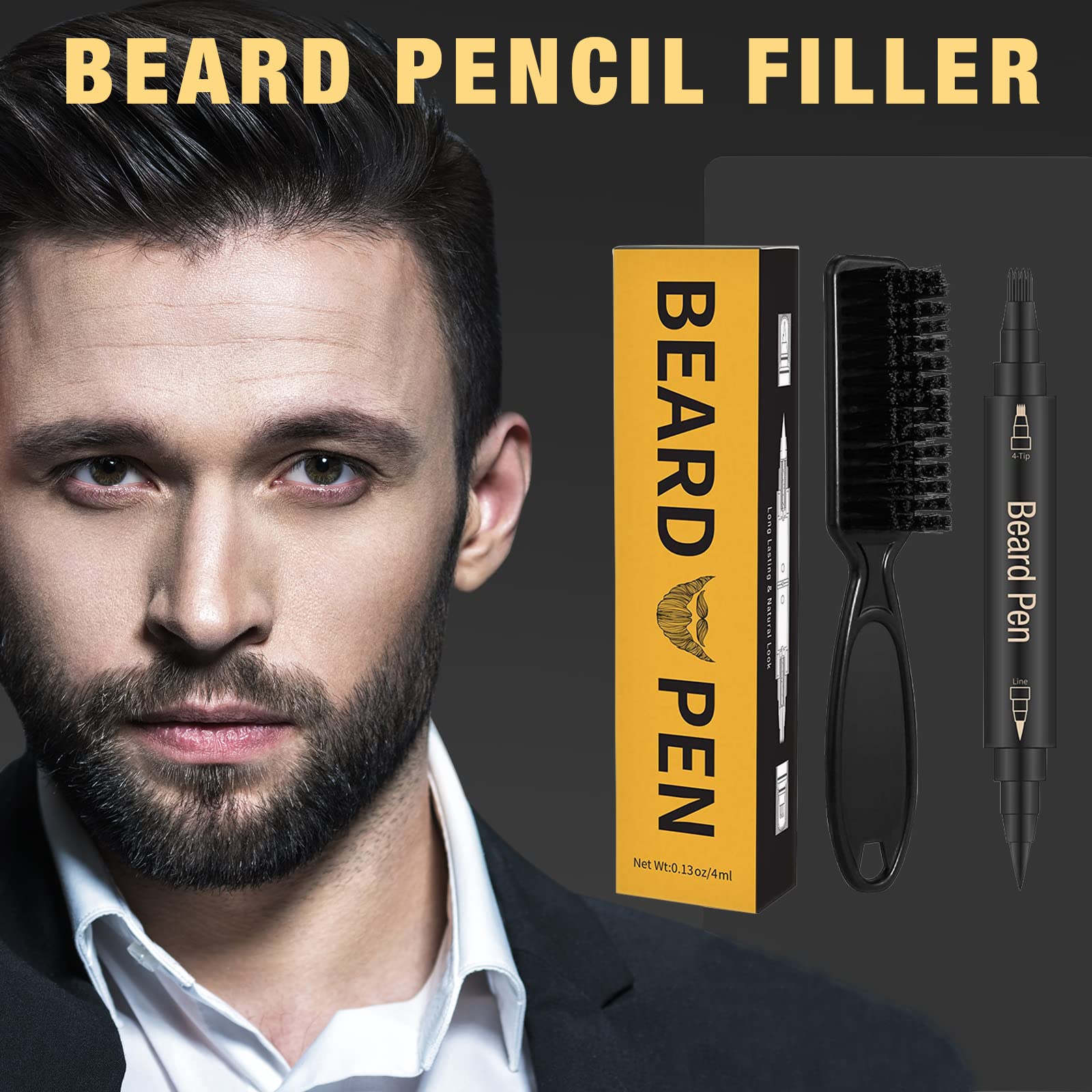 Beard Pen Beard Pencil Filler for Men 1 Day Beard Color With Beard Brush Kit Male Mustache Repair Shaping Beard Define Pen Effective Enhance Beard