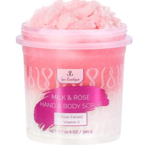 body scrub - spa luxetique hand & body sugar skin scrub exfoliate for body with rose milk scent, deep cleansing bath scrub for women 10.6 oz, birthday spa gifts for her