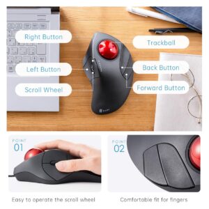 SANWA Wired Ergonomic Trackball Mouse, Optical Rollerball Mice, Programmable Silent Buttons, 44mm Trackball, 600/800/1200/1600 Adjustable DPI, Compatible with MacBook, Laptop, Windows, macOS