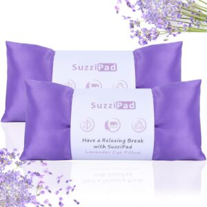 suzzipad lavender eye pillow for meditation, yoga & stress relief | weighted eye mask for sleeping, headache relief | hot & cold eye compress | meditation accessories with aromatherapy, pack of 2