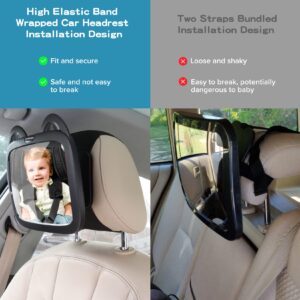 Baby Car Safety Mirror, Car Seat Mirror for Rear Facing Toddler Infant Child with Wide Crystal Clear View, Shatterproof & Adjustable, Crash Tested & Certified for Safety - Baby Travel Essential