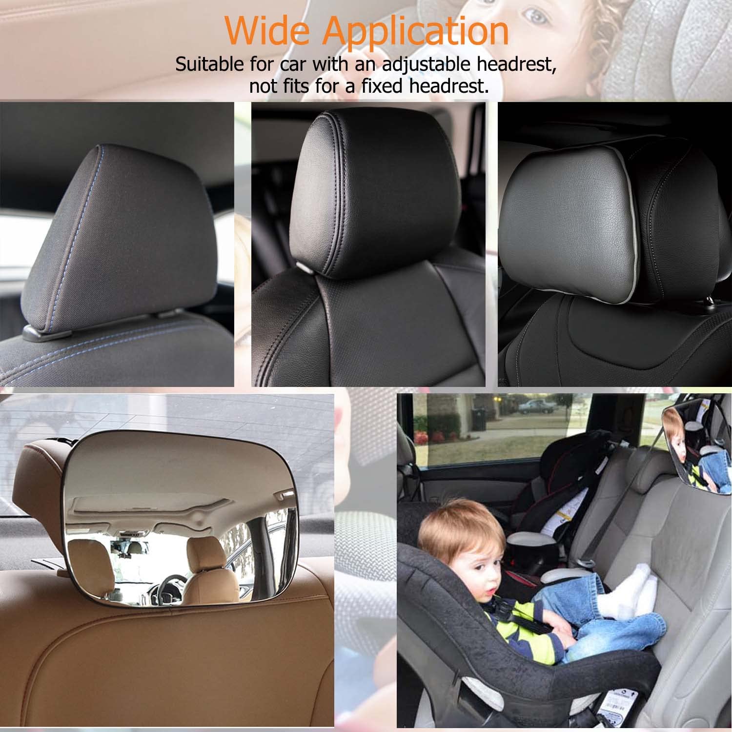 YUENTOEN Baby Car Mirror - Rear Facing Baby View Mirror, ABS Crystal Clear View Shatterproof Baby Back Seat Mirror with Silicone Double Clamp Arm Automotive Seats Accessories for Back Seat View