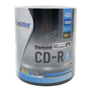 100 pack smartbuy diamond cd-r 48x 700mb/80min white inkjet hub printable top with silver diamond bottom blank data recordable disc