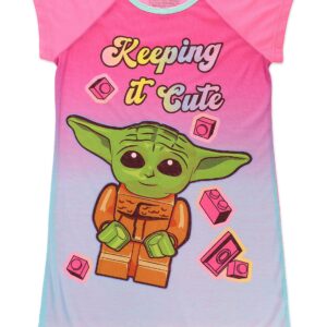 LEGO Star Wars Pajamas, Baby Yoda Nightshirt with Cozeez Slippers, Pink, Size Little Kids Size 7/8