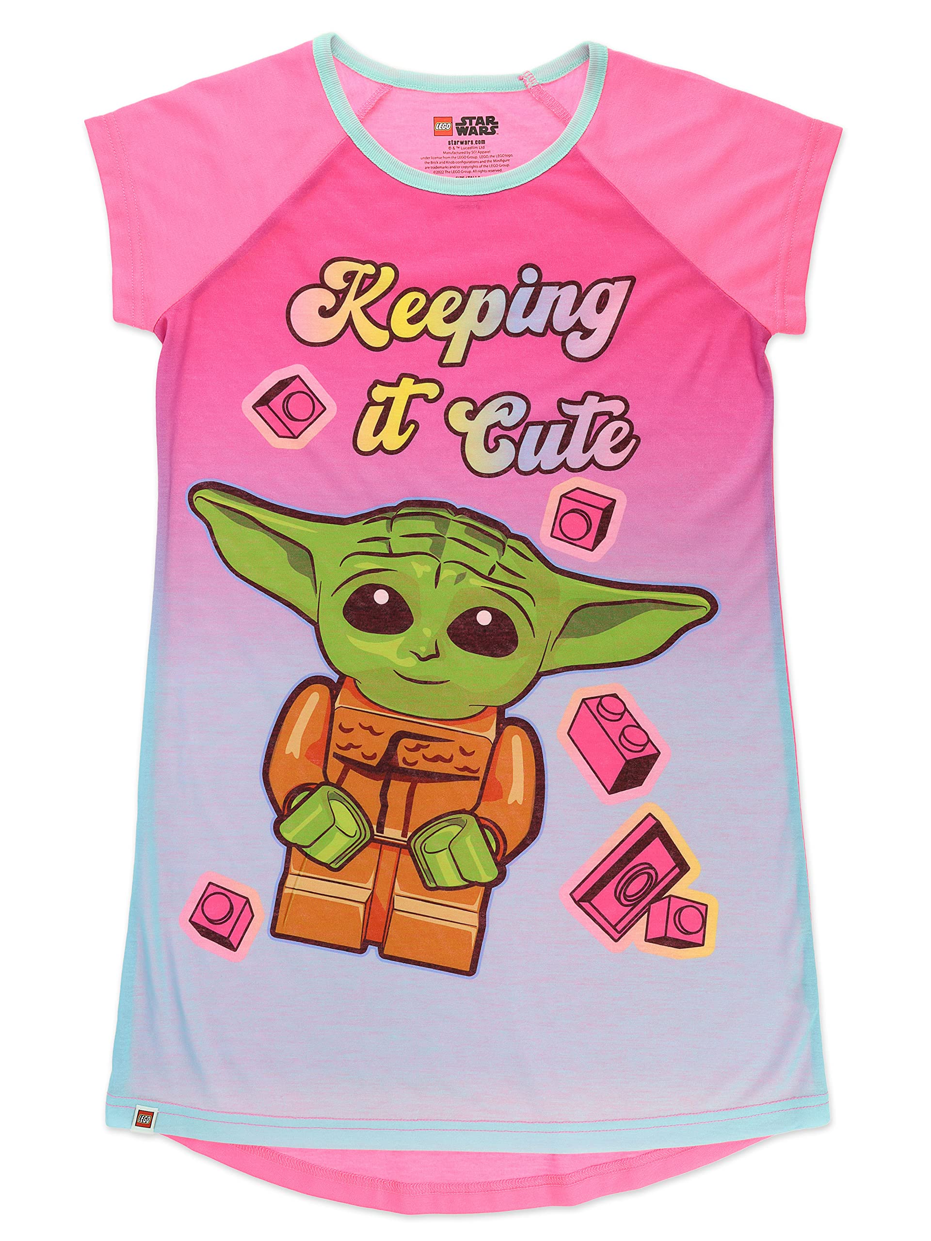 LEGO Star Wars Pajamas, Baby Yoda Nightshirt with Cozeez Slippers, Pink, Size Little Kids Size 7/8