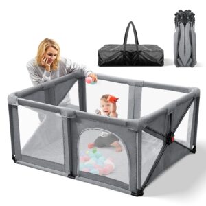 foldable baby playpen, ronbei easy to assemble portable foldable playpen for babies and toddlers, travel indoor outdoor baby playpen play yard lightweight baby fence