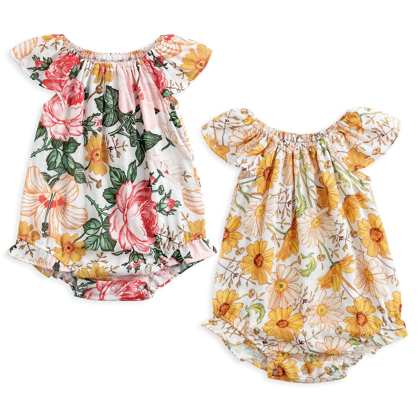 Simplee kids Baby Girls Summer Romper Onesie Infant Newborn Floral Ruffled Sleeveless Bodysuit