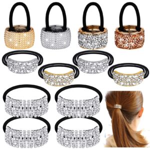 12 pcs glitter elastic ponytail holders - crystal hair accessories for women girls ladies, mixed colors