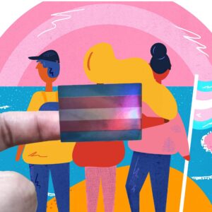 LGBTQ Pride Stickers, Transgender Flag Rectangle Self Adhesive Decal Waterproof Stickers for Parades and Events(1 Roll - 300 Stickers)