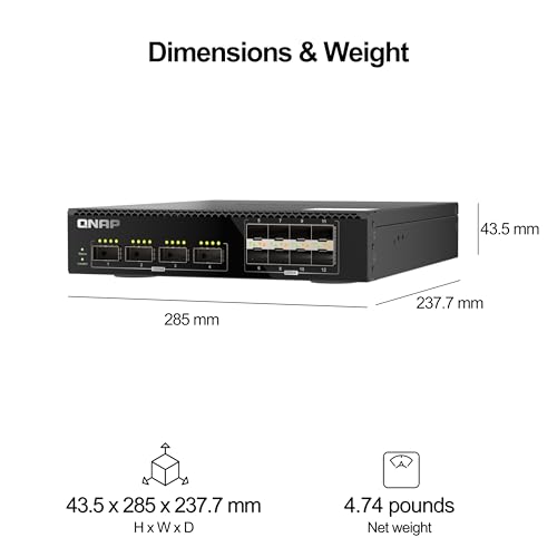 QNAP QSW-M5216-1T-US 16-Port 25GbE Managed Network Switch with 10GbE connectivity for Backbone Networks. Layer 2, Web Management