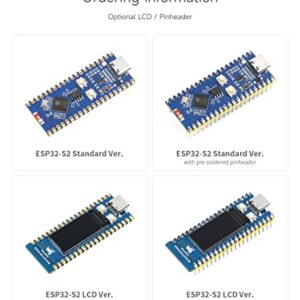 Waveshare 2.4 GHz WiFi Development Board Based On Microcontroller ESP32-S2 240 MHz Xtensa Single-core 32-bit LX7 microcontroller 240MHz ESP32-S2-LCD