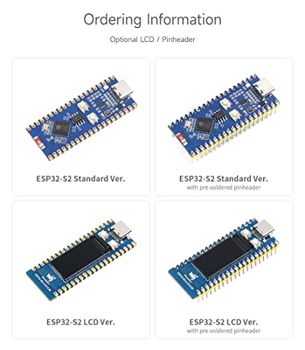 Waveshare 2.4 GHz WiFi Development Board Based On Microcontroller ESP32-S2 240 MHz Xtensa Single-core 32-bit LX7 microcontroller 240MHz ESP32-S2-LCD