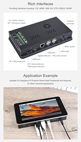 Waveshare 7inch Touch Screen All-in-One Kit Designed for Raspberry Pi CM4 with 5MP Camera Aluminum Case Includes CSI, HDMI, USB, M.2, ETH, RS232, RS485 Interfaces