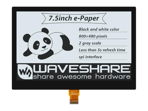 Waveshare 7.5inch E-Paper E-Ink Optical Bonding Display Compatible with Raspberry Pi 4B/3B+/3B/2B/B+/A+/Zero/Zero W/WH/Zero 2W Series Boards 800×480 Pixels Dual-Color with SPI Interface Without PCB