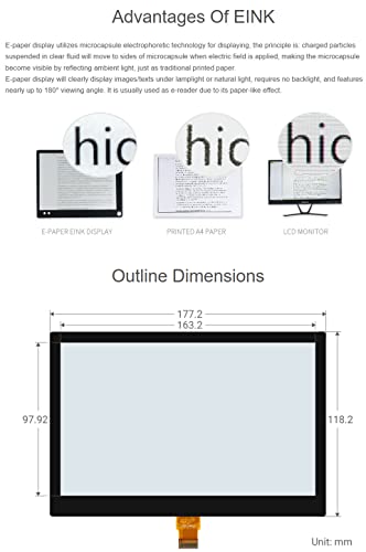 Waveshare 7.5inch E-Paper E-Ink Optical Bonding Display Compatible with Raspberry Pi 4B/3B+/3B/2B/B+/A+/Zero/Zero W/WH/Zero 2W Series Boards 800×480 Pixels Dual-Color with SPI Interface Without PCB