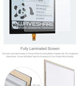 Waveshare 7.5inch E-Paper E-Ink Optical Bonding Display Compatible with Raspberry Pi 4B/3B+/3B/2B/B+/A+/Zero/Zero W/WH/Zero 2W Series Boards 800×480 Pixels Dual-Color with SPI Interface Without PCB