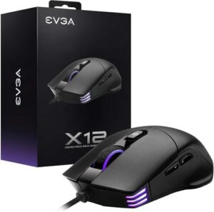 evga x12 gaming mouse, 8k, wired, black, customizable, dual sensor, 16,000 dpi, 5 profiles, 8 buttons, ambidextrous light weight, rgb, 905-w1-12bk-kr