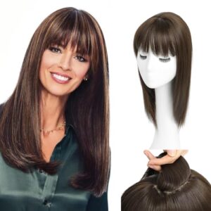 aimeolyn 16 inch large hair base toppers for women,hair toppers for women with bangs 8x8inch,5 clips real human hair toppers for thinng hair