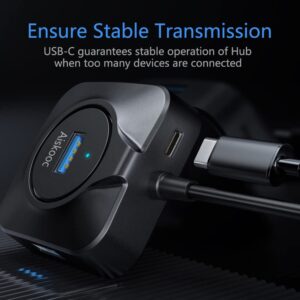 USB Hub AISKOOC USB 3.0 Hub with USB-C Power Supply Port USB 3.0 * 1 Port and USB 2.0 * 3 Ports USB Splitter for Laptop Car PC XPS USB Flash Drives Mobile HDD Printer Camera and More -Black (1.65FT)