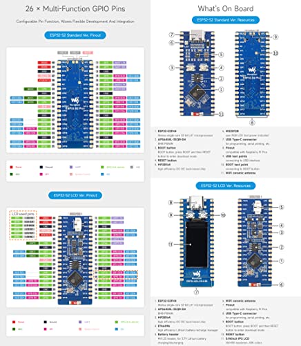 Waveshare 2.4 GHz WiFi Development Board Based On Microcontroller ESP32-S2 240 MHz Xtensa Single-core 32-bit LX7 microcontroller 240MHz ESP32-S2-LCD