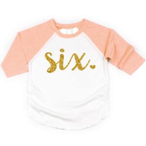 bump and beyond designs girl sixth birthday outfit sixth birthday shirt six year old outfit (peach/gold 6-8)