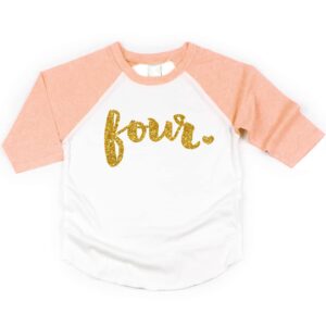 bump and beyond designs girl fourth birthday outfit fourth birthday shirt four year old outfit (peach/gold 5t)