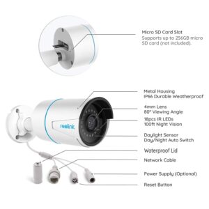 REOLINK PoE Outdoor Home Security Cameras, 5MP Surveillance IP Cameras, Smart Human/Vehicle Detection, Timelapse, 100ft Night Vision, Work with Smart Home, Up to 256GB SD Card, RLC-510A (Pack of 4)