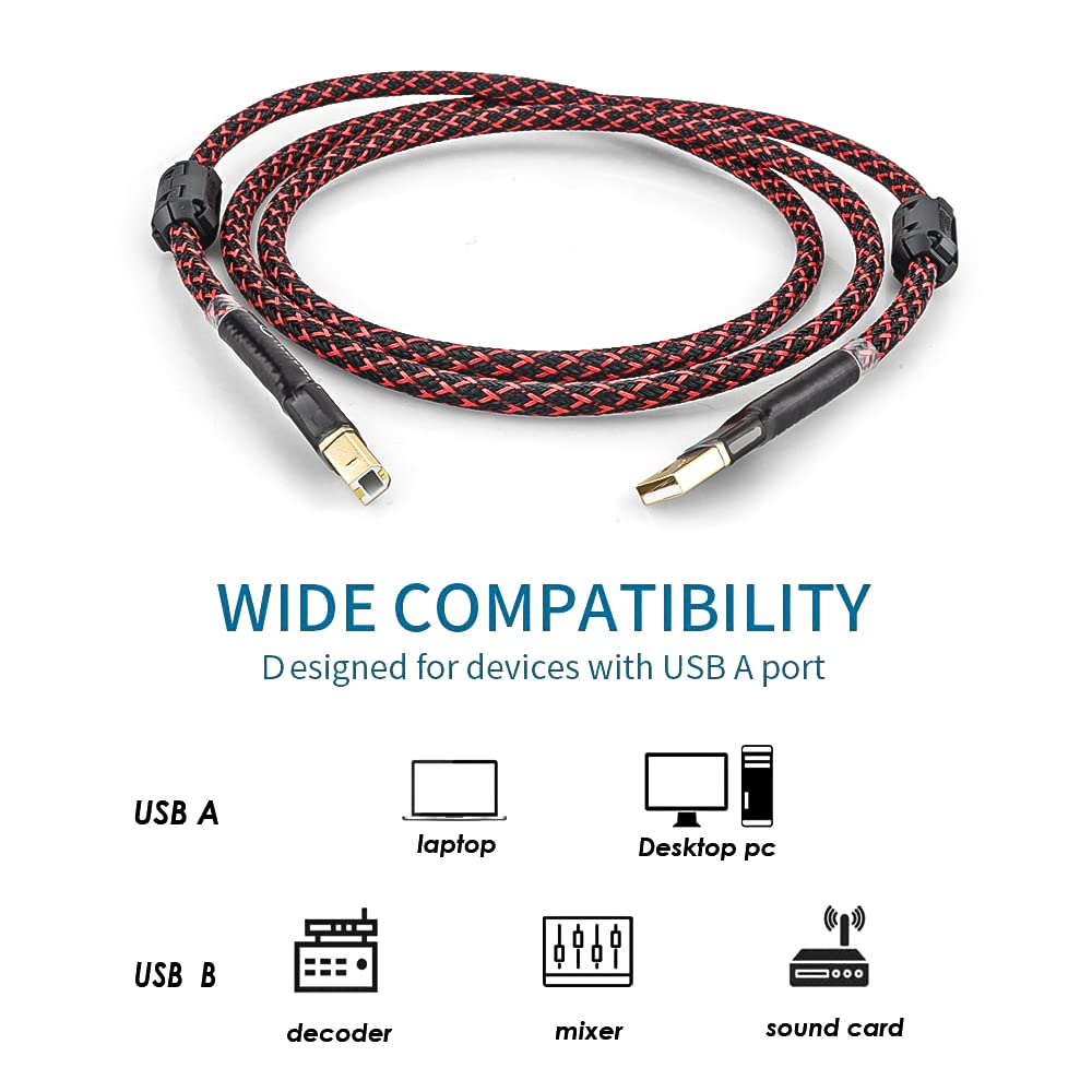 Tertullus HiFi USB 2.0 Cable USB A to USB B Digital Audio Cable Audiophile Cable (1m/3.28ft)