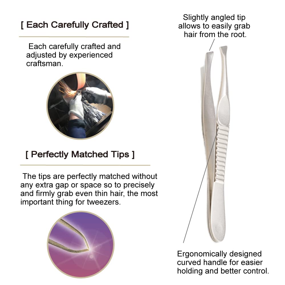 Generic Eyebrow Tweezers [ Made in Japan ] Professional Hande Made Sharp Tweezers with Angled Tip for Men and Women SK-3 SK-3