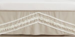 sweet jojo designs boho bohemian boy girl baby crib bed skirt nursery dust ruffle - solid taupe beige ivory cream off white linen farmhouse shabby chic designer modern minimalist tufted cotton neutral