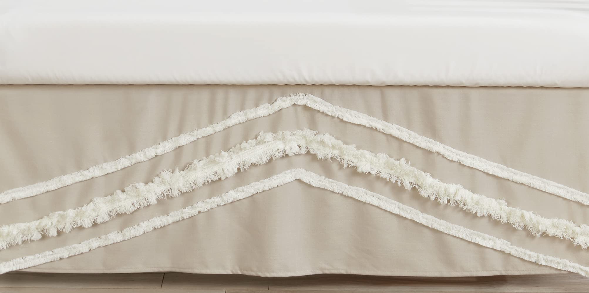 Sweet Jojo Designs Boho Bohemian Boy Girl Baby Crib Bed Skirt Nursery Dust Ruffle - Solid Taupe Beige Ivory Cream Off White Linen Farmhouse Shabby Chic Designer Modern Minimalist Tufted Cotton Neutral