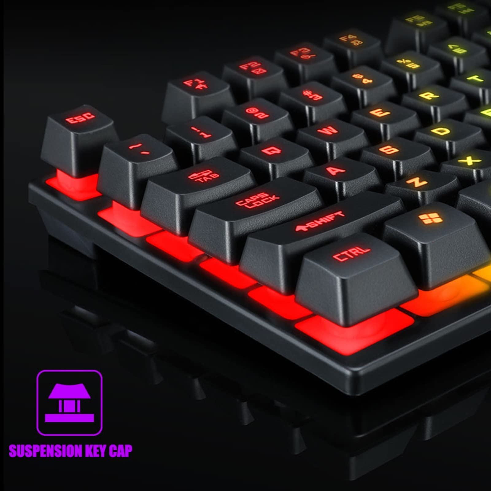 S5E5X RGB Backlit Membrane Gaming Keyboard with Multimedia Keys, Linear Mechanical Feel Keyboards, Dedicated Media Control, Keyboard for Windows 98 XP Vista Win 7 Win8 Vista Mac OS