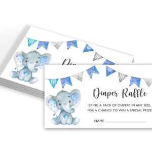 Yuzioey Boy Elephant Diaper Raffle Tickets and Sign, Elephant Baby Shower Game Cards, 50 Tickets and Matching Standing Sign, Diaper Raffle Tickets for Blue Elephant Baby Shower Invitations