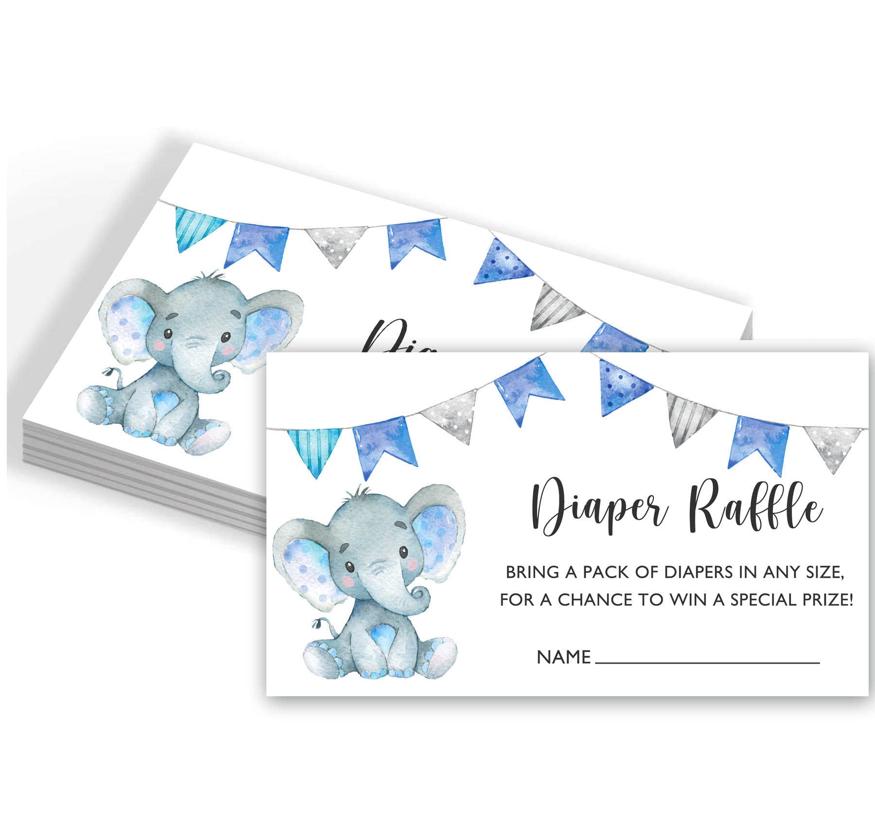 Yuzioey Boy Elephant Diaper Raffle Tickets and Sign, Elephant Baby Shower Game Cards, 50 Tickets and Matching Standing Sign, Diaper Raffle Tickets for Blue Elephant Baby Shower Invitations