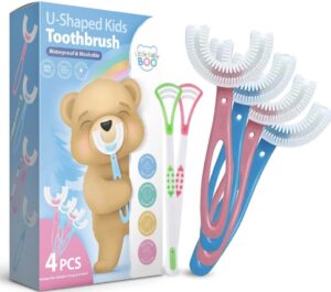 u shaped toothbrush l kids toothbrushes with silicone brush head - soft manual training toothbrush, 360° oral teeth cleaning design for children, childrens u shaped toothbrush, 4 pack kids