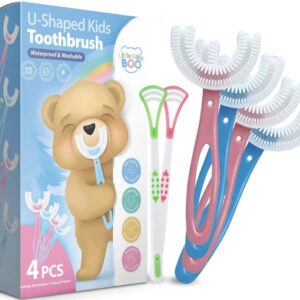 U Shaped Toothbrush l Kids Toothbrushes With Silicone Brush Head - Soft Manual Training Toothbrush, 360° Oral Teeth Cleaning Design for Children, Childrens U Shaped Toothbrush, 4 Pack Kids