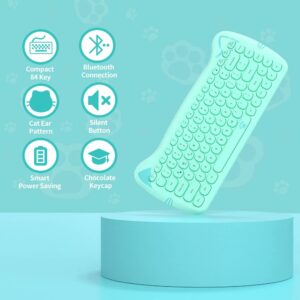 NACODEX 84 Key Cute Bluetooth Keyboard, Portable Thin Wireless Keyboard with Round Keycap/Kawaii Cat Ears Design, Aesthetic Keyboard Compatible with Android Windows iOS (Green)