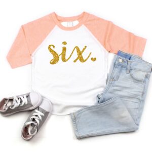 Bump and Beyond Designs Girl Sixth Birthday Outfit Sixth Birthday Shirt Six Year Old Outfit (Peach/Gold 6-8)