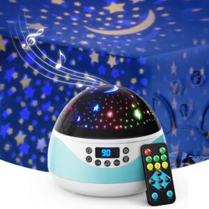 neasuplife star night light projector for kids,baby night light sensory lights starry stars projector with timer & music & remote control,360 ° rotating,gifts for 2-5-8-10 year old boys (blue)