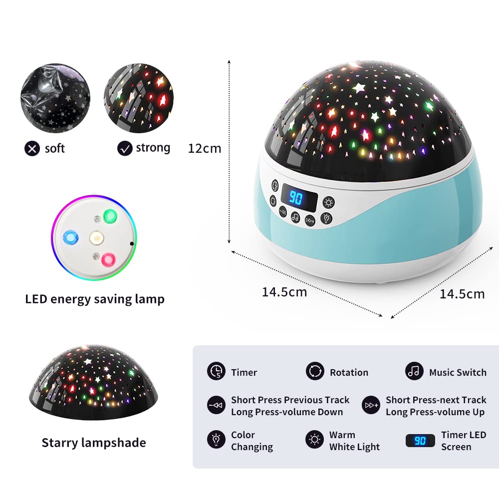 NeasupLife Star Night Light Projector for Kids,Baby Night Light Sensory Lights Starry Stars Projector with Timer & Music & Remote Control,360 ° Rotating,Gifts for 2-5-8-10 Year Old Boys (Blue)