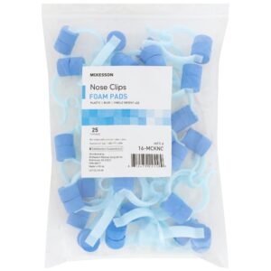 mckesson nose clips - disposable, plastic and rubber, blue, for spirometry testing - comfortable fit for all sizes, 25 count, 1 pack