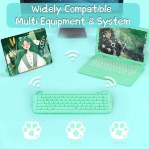 NACODEX 84 Key Cute Bluetooth Keyboard, Portable Thin Wireless Keyboard with Round Keycap/Kawaii Cat Ears Design, Aesthetic Keyboard Compatible with Android Windows iOS (Green)