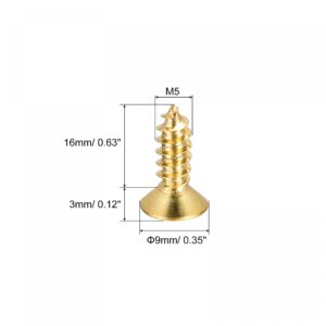 uxcell Brass Wood Screws, M5x16mm Phillips Flat Head Self Tapping Connector for Door Hinges, Wooden Furniture, Home Appliances 48Pcs