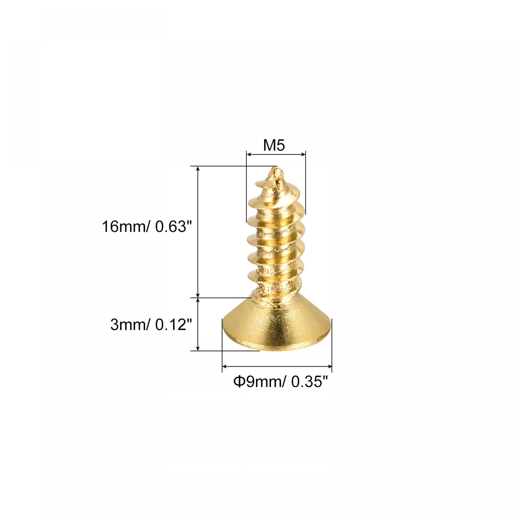 uxcell Brass Wood Screws, M5x16mm Phillips Flat Head Self Tapping Connector for Door Hinges, Wooden Furniture, Home Appliances 48Pcs