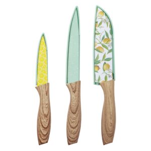 cook with color kitchen knives set - includes 3 knives with knife sheath covers (lemon collection)