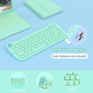 NACODEX 84 Key Cute Bluetooth Keyboard, Portable Thin Wireless Keyboard with Round Keycap/Kawaii Cat Ears Design, Aesthetic Keyboard Compatible with Android Windows iOS (Green)