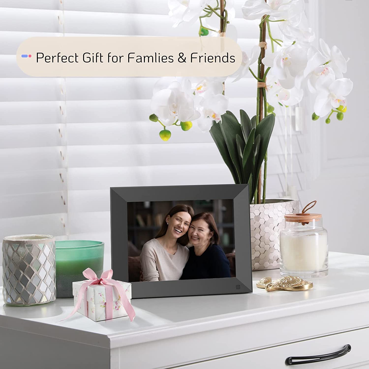 NexFoto 32GB Smart WiFi Digital Picture Frame, Electronic Photo Frame with IPS Touch Screen, Instantly Share Photos Videos via App, Motion Sensor, Gift for Grandparents