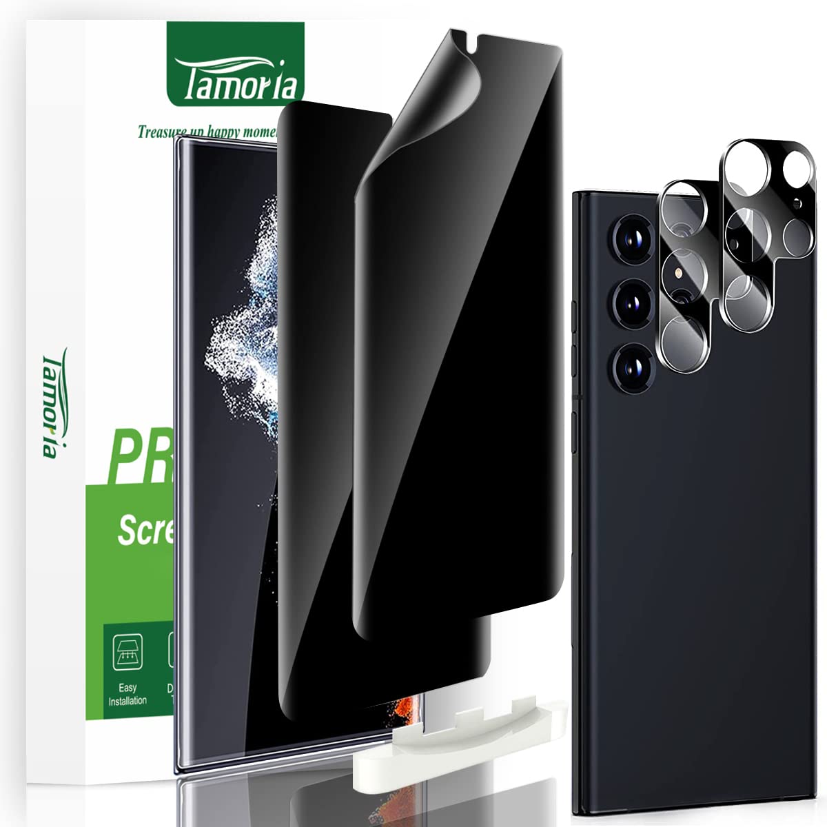 [2+2 Pack] Tamoria Galaxy S22 Ultra Privacy Screen Protector + Camera Lens Protector 9H Tempered Glass Black Camera Cover AntiExplosion Antispy Screen Film Accessories for Samsung Galaxy S22 Ultra