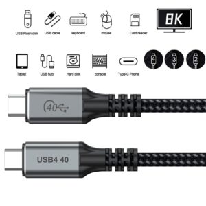 USB C to USB Cable 4 Feet, 240W Thunderbolt 4 Cable 4ft Type-C Thunderbolt 4 Cable Monitor Cable Supports 40Gbps Data Transfer