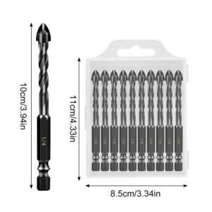 10 Pcs Masonry Drill Bits, Concrete Drill Bit Set Tungsten Carbide Tip Work with Concrete, Stone, Carbide Drill Bit Set for Glass, Brick, Tile, Plastic, Ceramic and Wood Size 1/4 inch